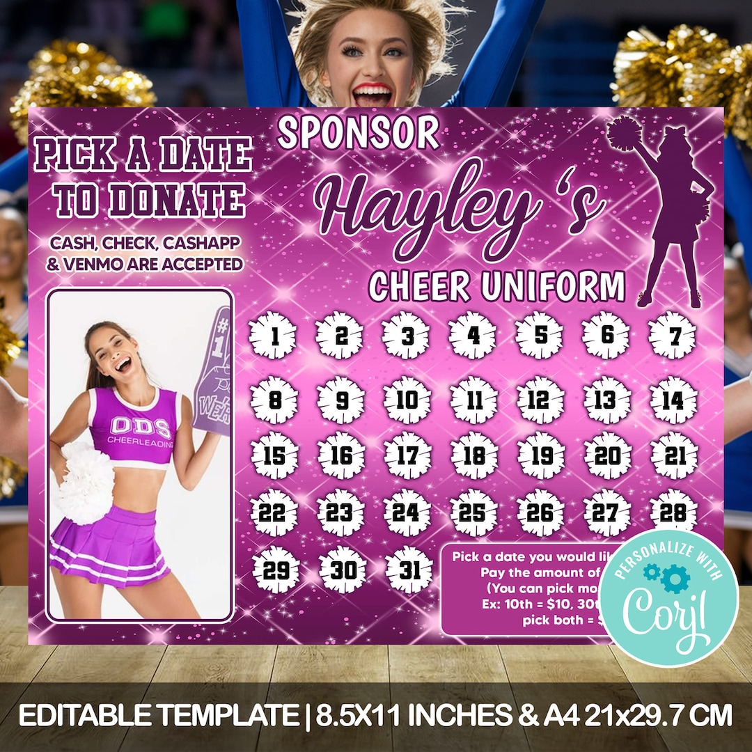 Editable Cheerleader Fundraiser Donation Calendar, Pep Squad Pick a ...