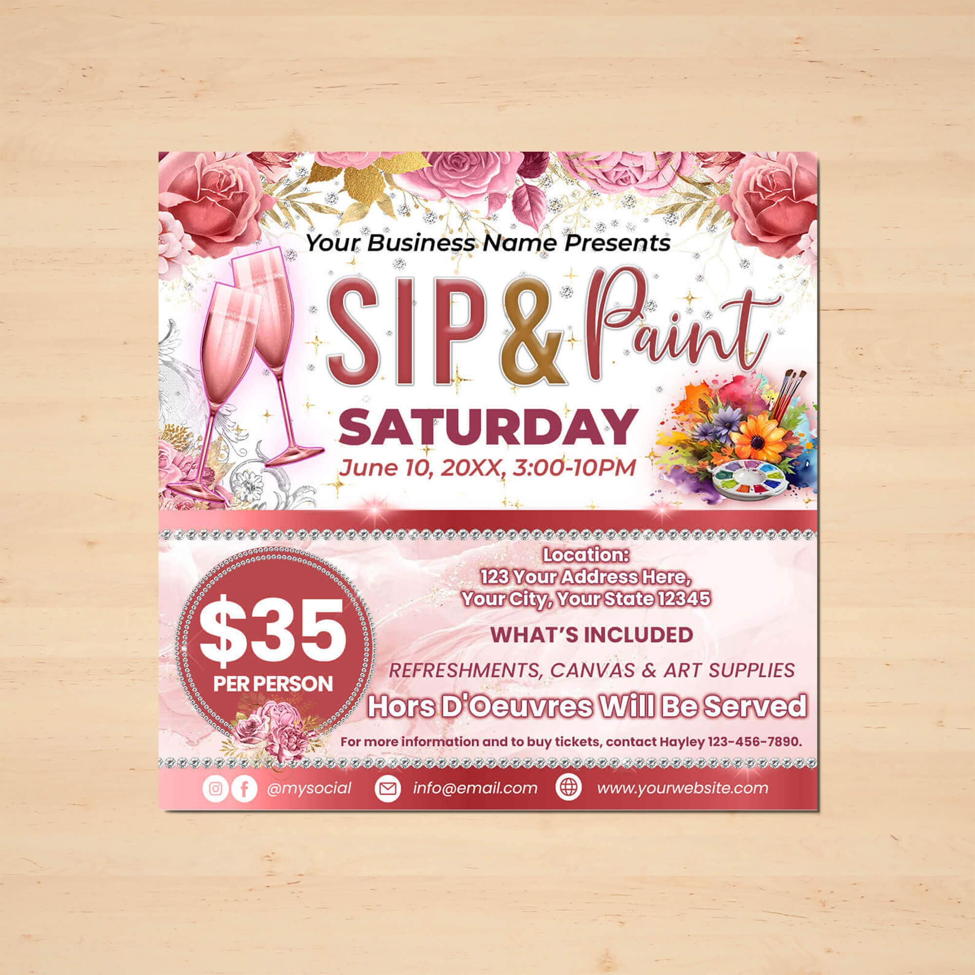 DIY Sip and Paint Flyer Template, Editable Paint and Sip Flyer, Event ...