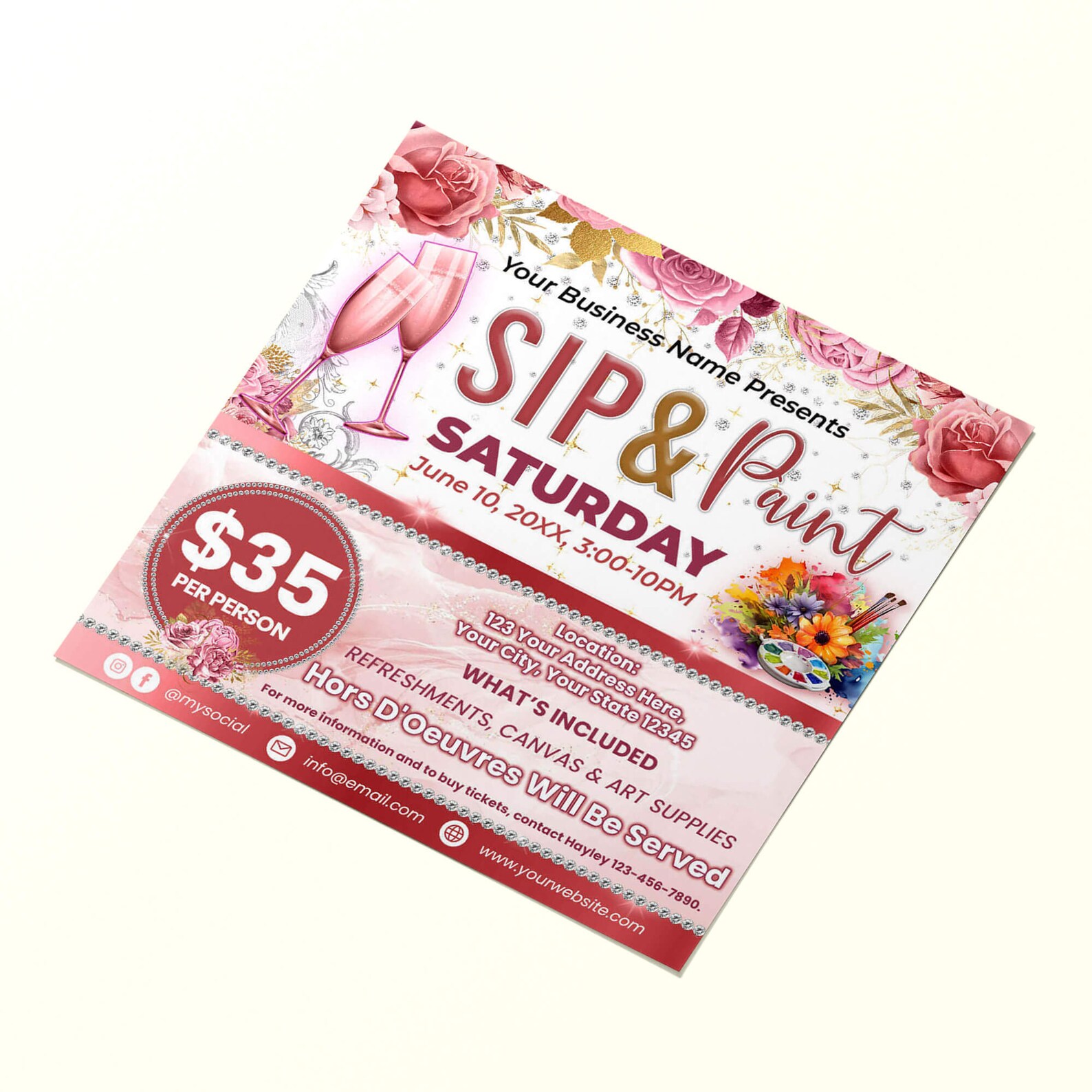 DIY Sip and Paint Flyer Template, Editable Paint and Sip Flyer, Event ...