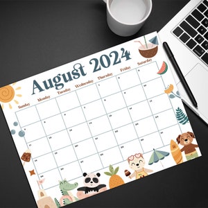 August 2024 Animal Summer Calendar, Printable Animal Themed August ...
