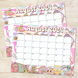 Printable Retro Vibe Back to School August 2024 Calendar, Classic ...