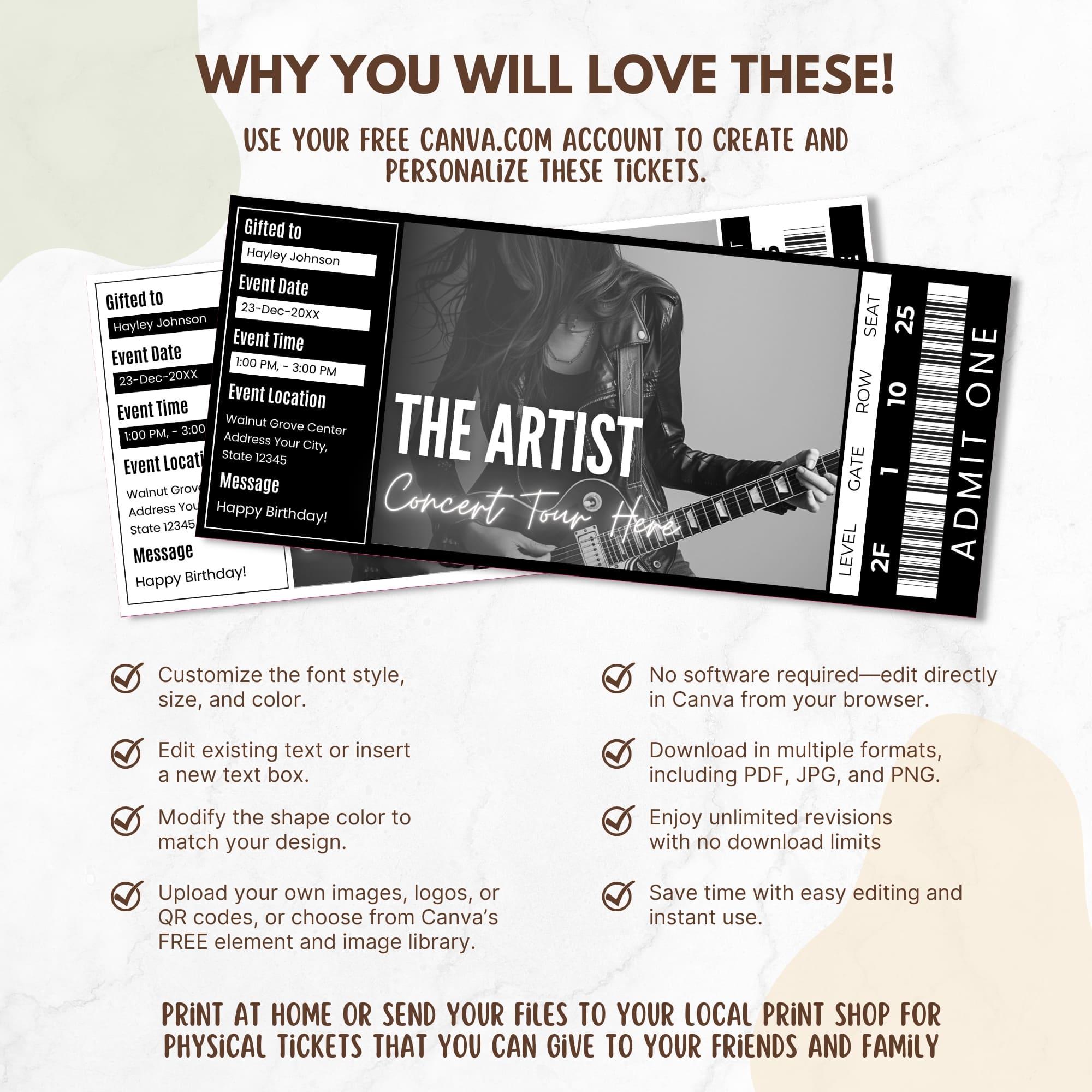 Editable Concert Ticket Template | DIY Event Ticket | Surprise Gift ...
