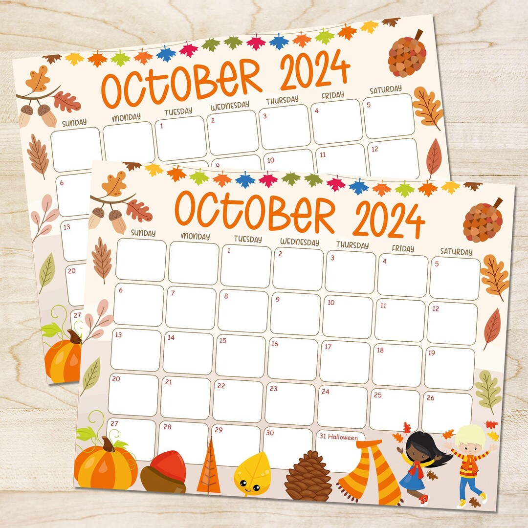Autumn Harvest October 2024 Printable Calendar Cute Design - Etsy