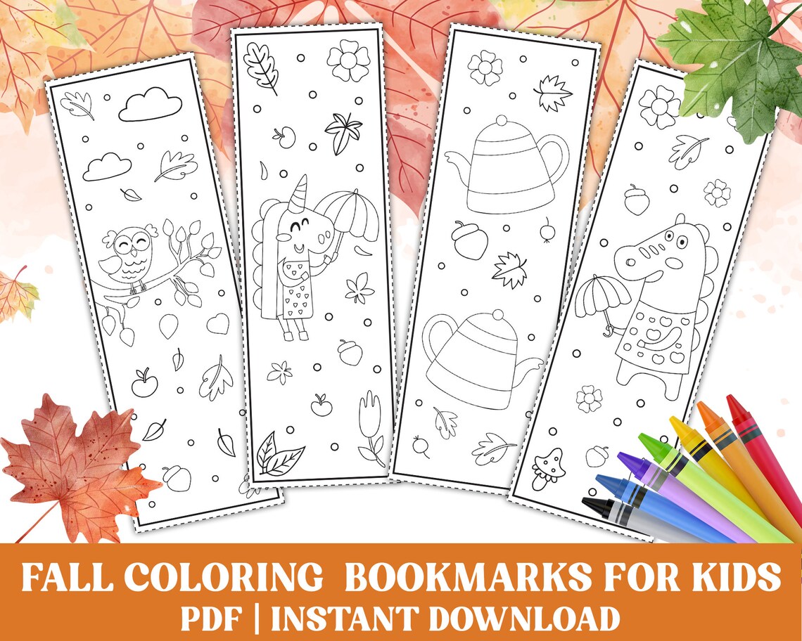 Fall Coloring Bookmarks, Printable Fall Coloring Page, PDF Autumn ...