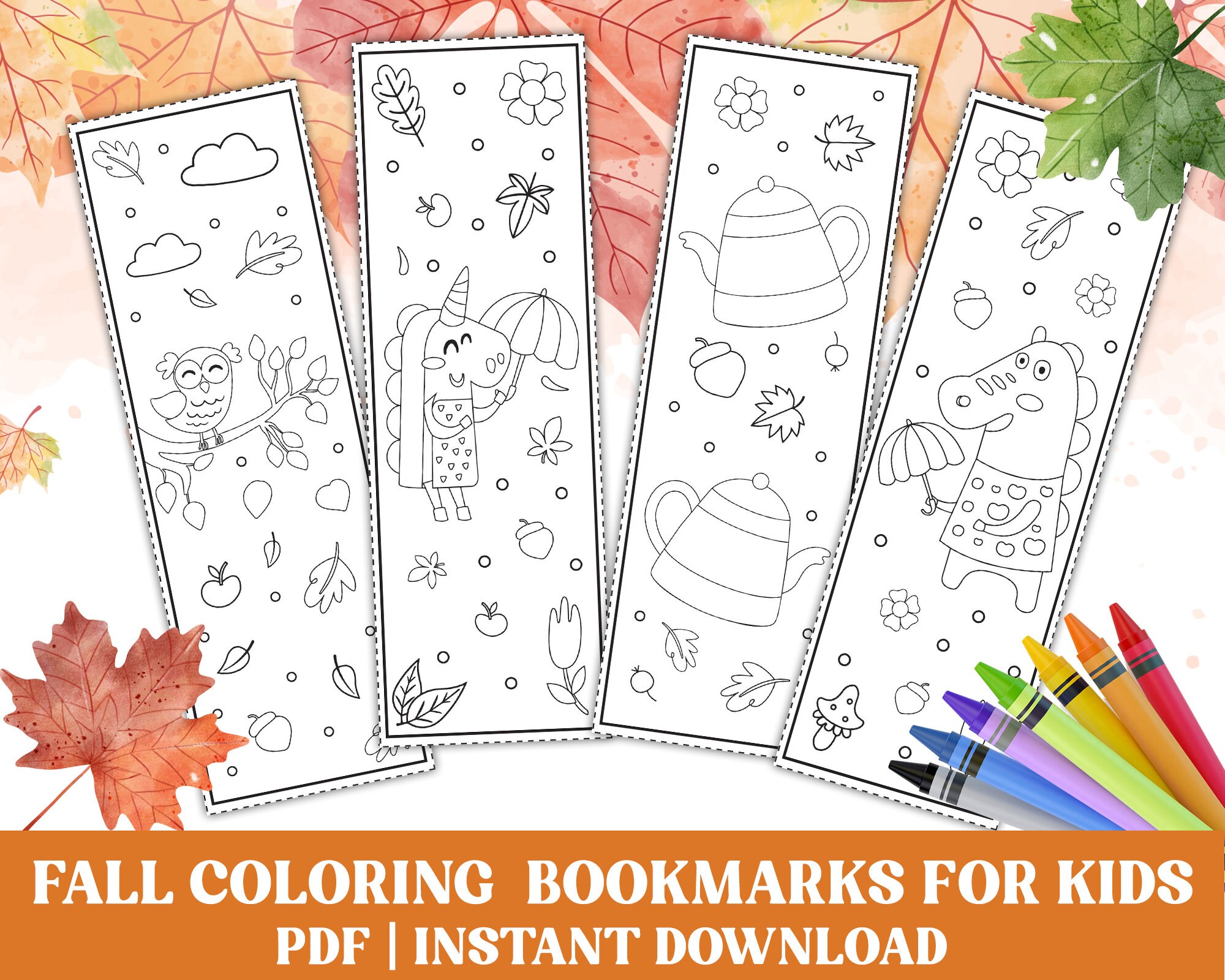 Fall Coloring Bookmarks, Printable Fall Coloring Page, PDF Autumn ...