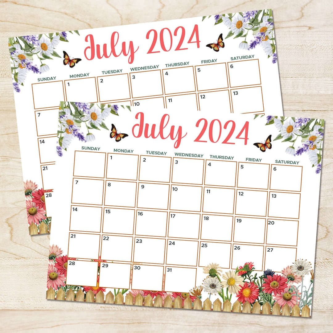 July 2024 Daisy Floral Themed Calendar, Printable Cute Daisies Calendar ...