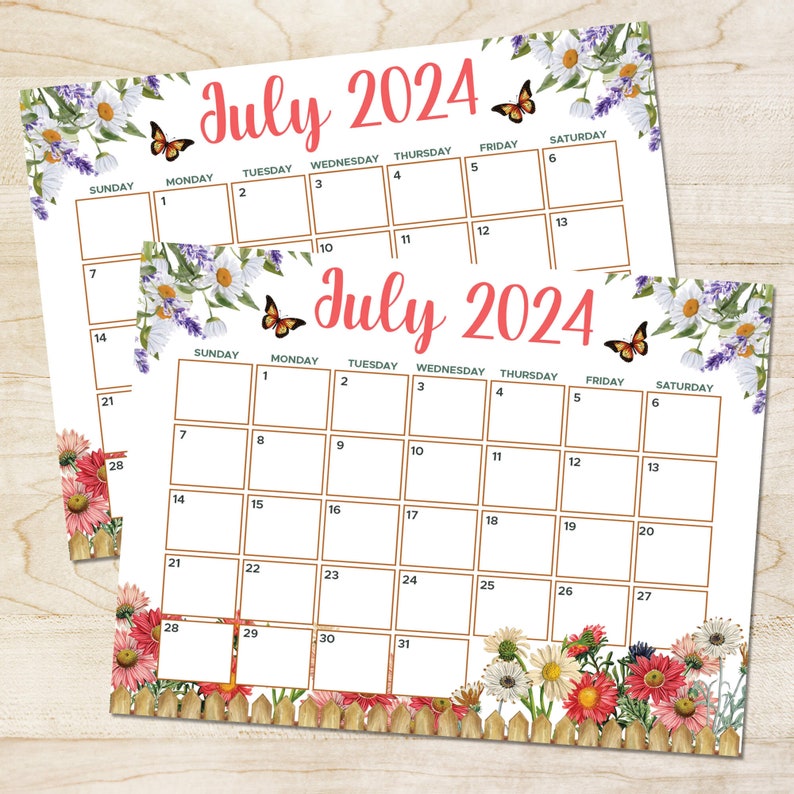 July 2024 Daisy Floral Themed Calendar, Printable Cute Daisies Calendar ...
