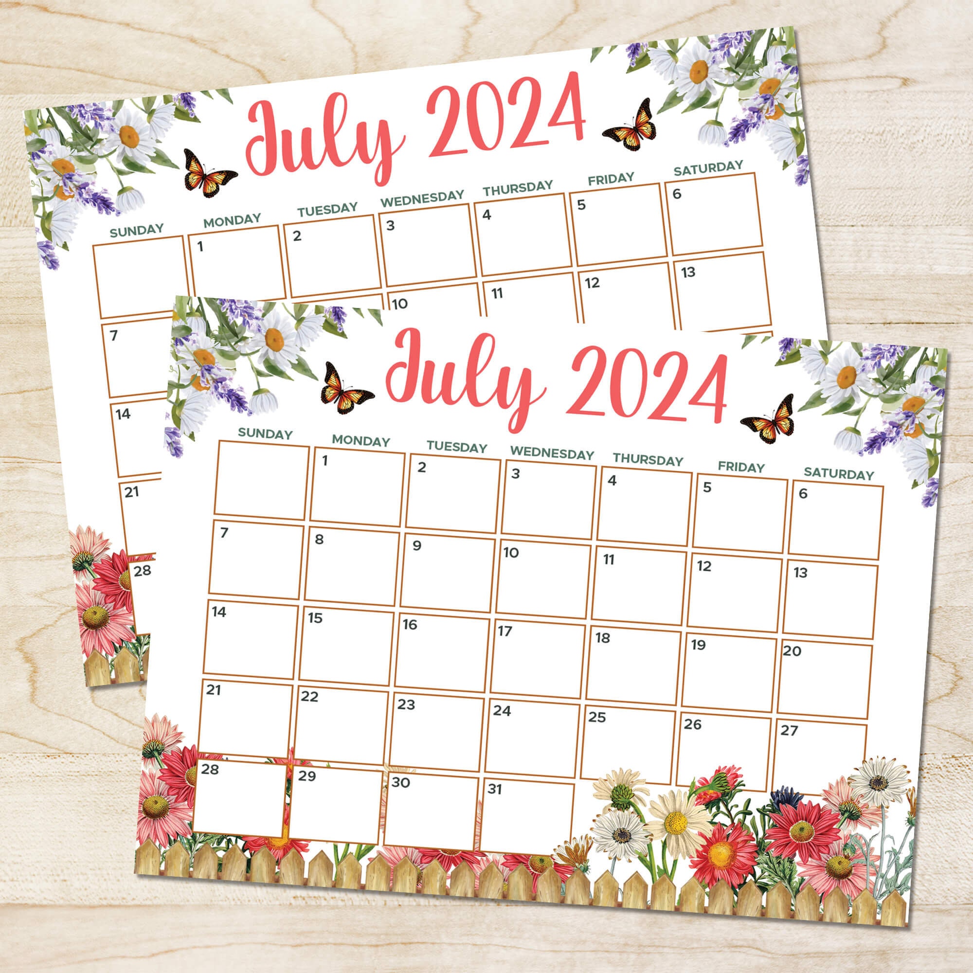 July 2024 Daisy Floral Themed Calendar, Printable Cute Daisies Calendar ...