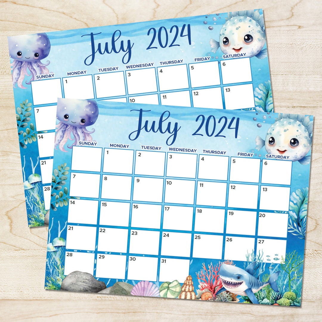 Printable Under the Sea Month of July Calendar, Summer Underwater ...