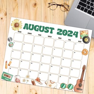 PDF Vintage Summer Vibe August 2024 Calendar, Printable Retro Nostalgic ...