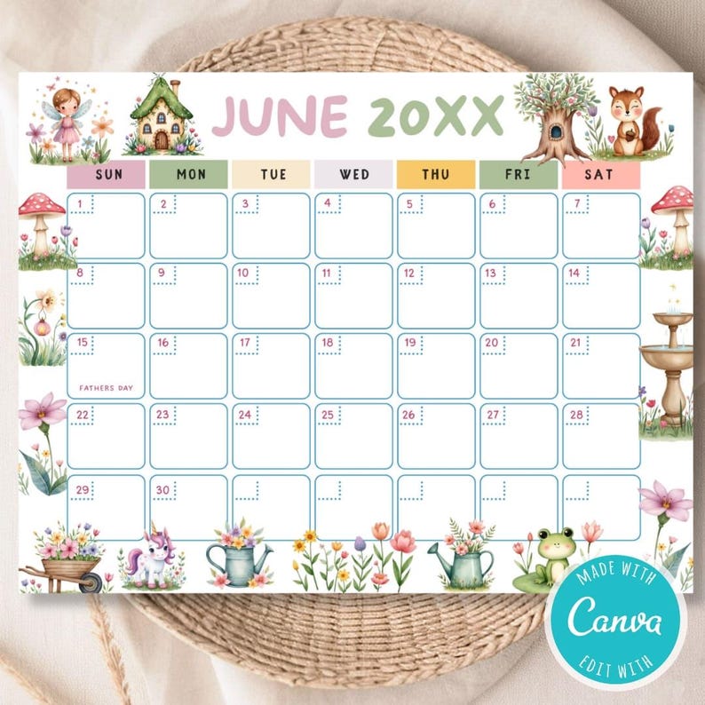 Editable Magical Garden June Calendar Template | Fairy Garden Monthly ...