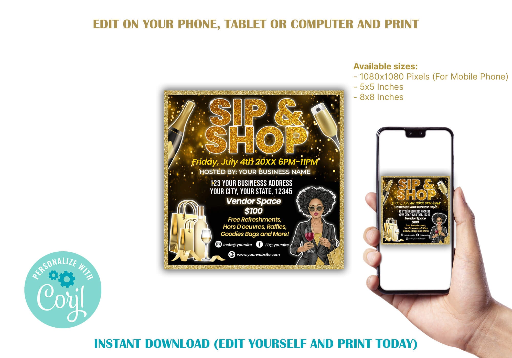 Sip and Shop Pop up Shop Flyer, Editable Shopping Event Invitation ...