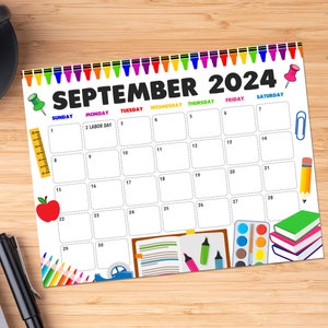 Back to School September 2024 Printable Calendar - Etsy