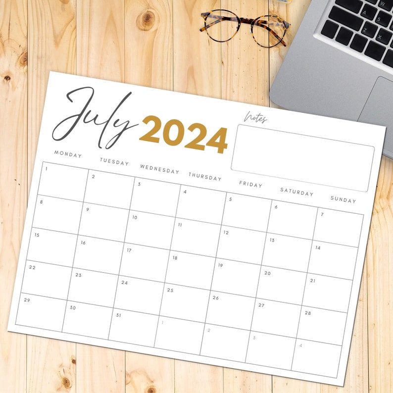 Printable Minimalist July 2024 Calendar Planner, Elegant Monthly ...