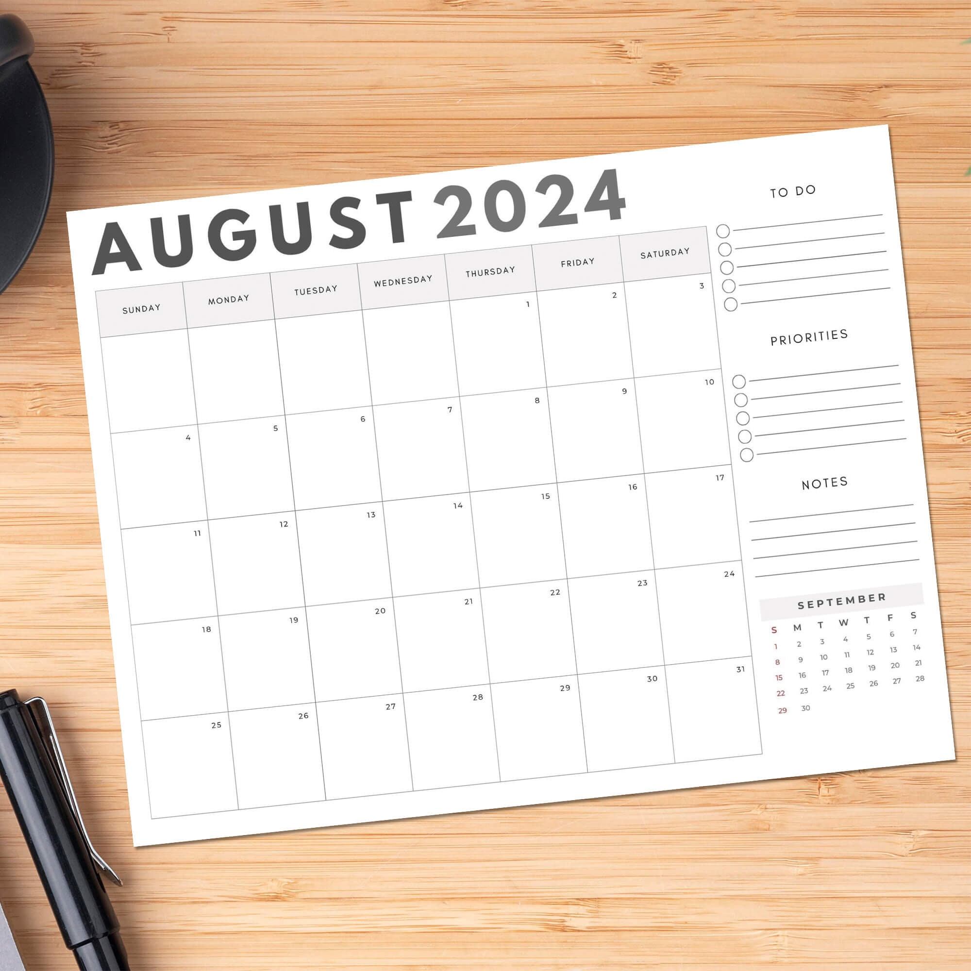 2024 August Calendar, Printable Monthly Calendar, Minimalist Planner ...