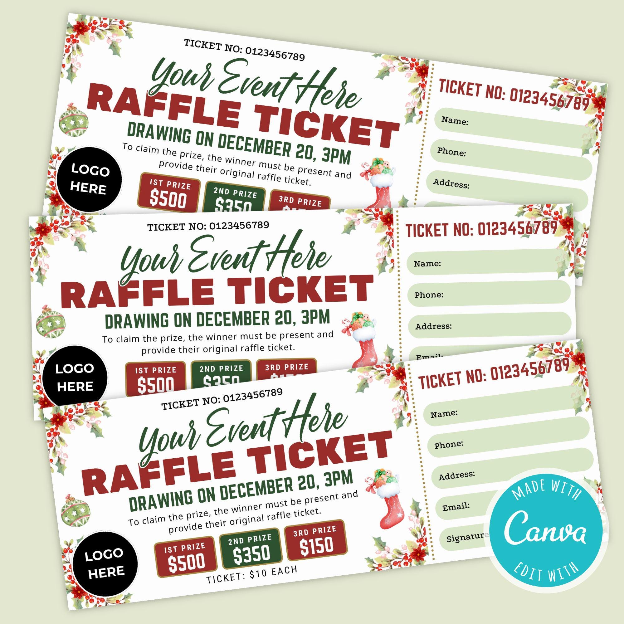 Printable Christmas Raffle Ticket Template: Editable Holiday and Winter ...