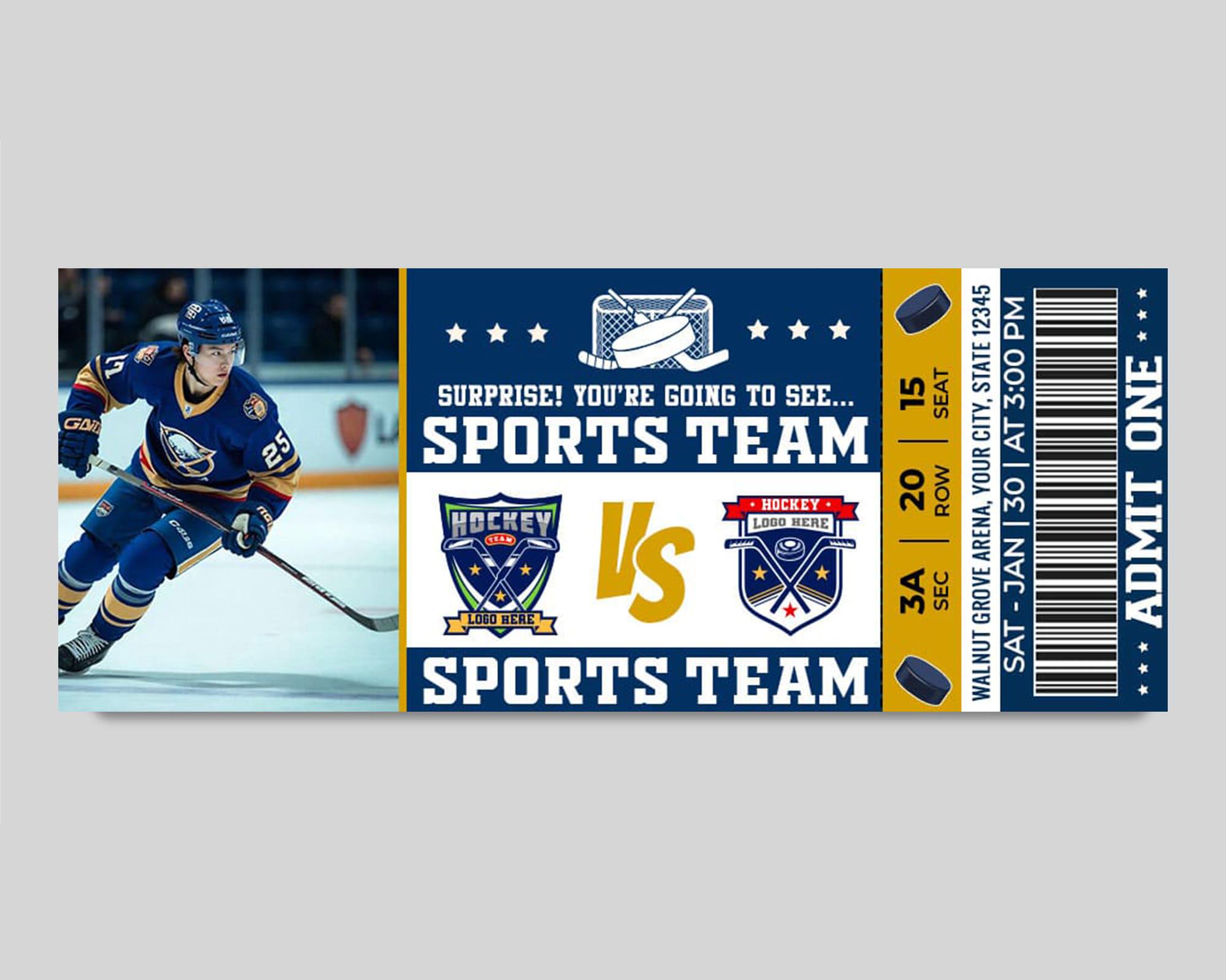 Editable Hockey Ticket Template | Sports Game Ticket | Surprise Gift ...