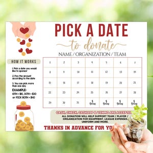 Printable Fundraising Calendar for Any Event - Etsy