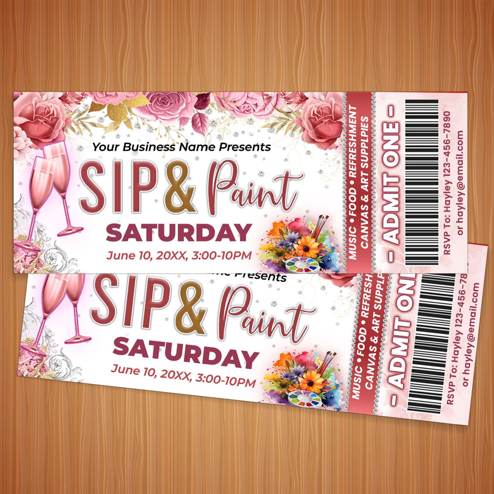 DIY Sip and Paint Ticket Template | Editable Paint and Sip Ticket ...