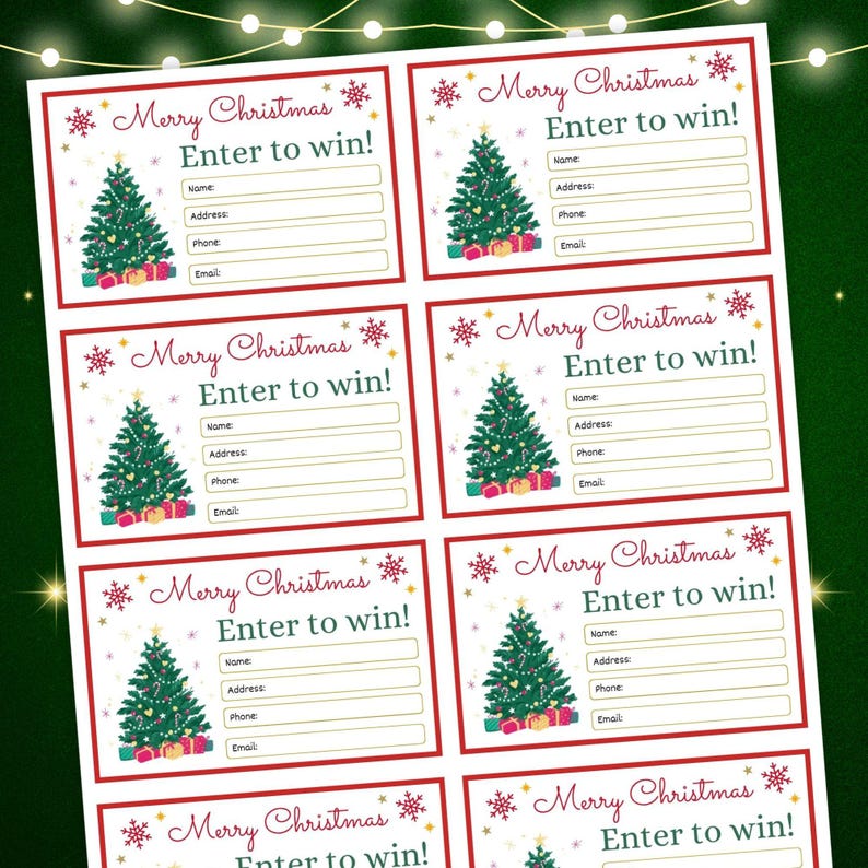 Christmas Enter to Win Raffle Ticket Template: Editable Event Giveaway ...