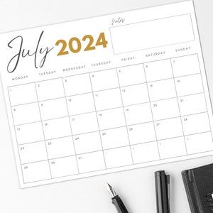 Printable Minimalist July 2024 Calendar Planner, Elegant Monthly ...