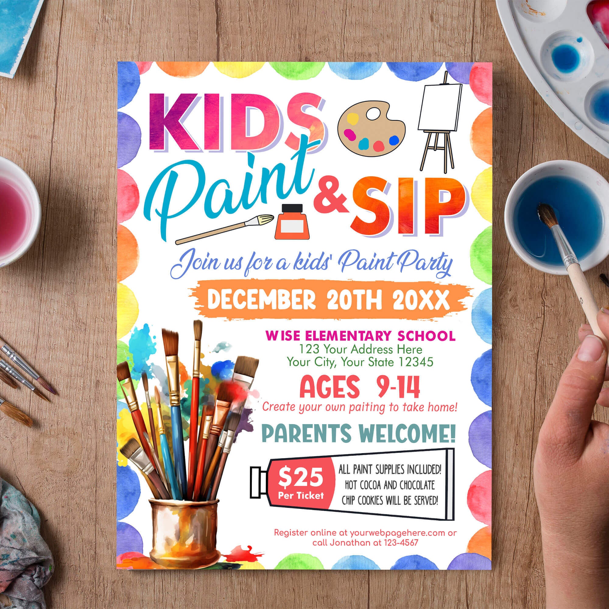 Editable Kids Sip and Paint Flyer Template, Kids Paint Party Event ...