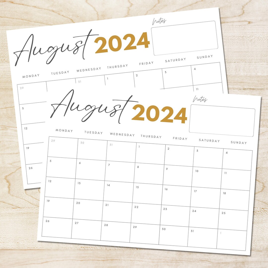 Printable Minimalist August 2024 Calendar Planner, Elegant Monthly ...