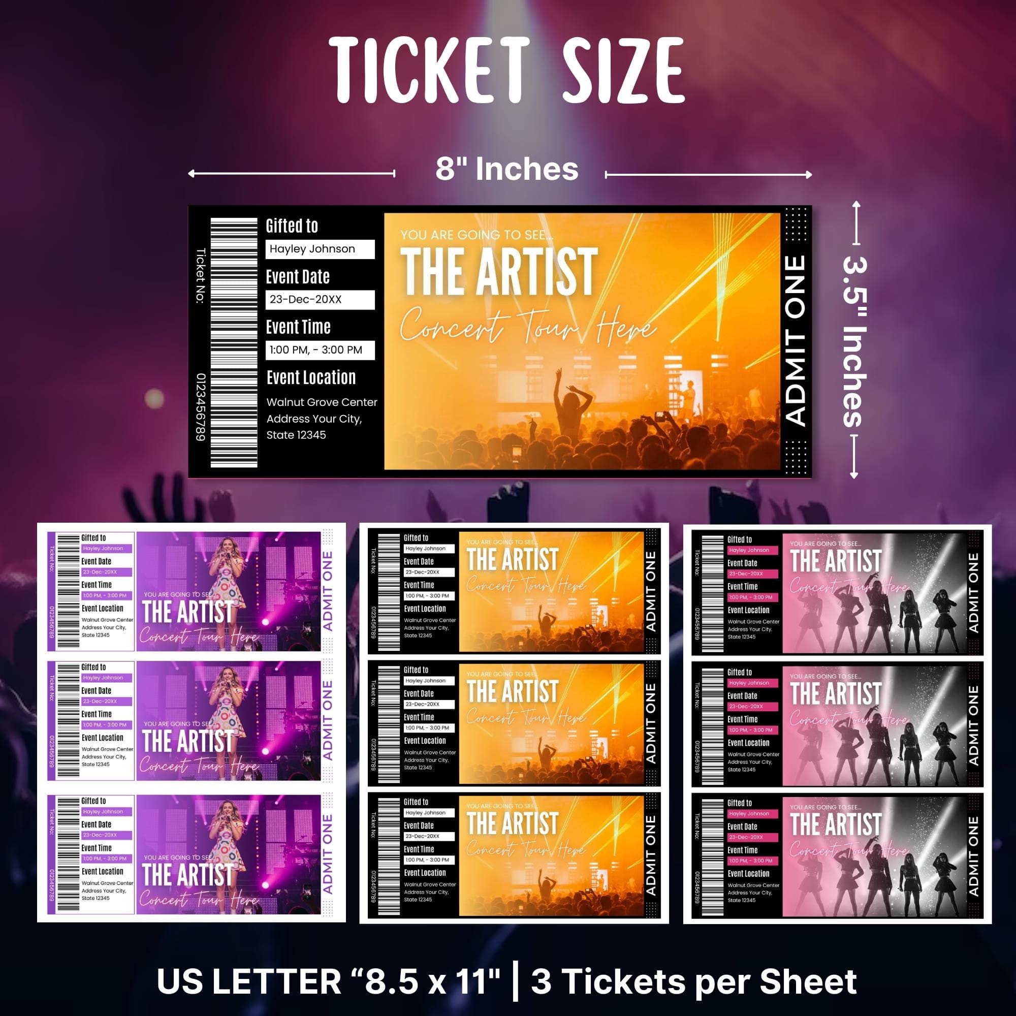 Concert Ticket Template | Editable Concert Ticket Gift | Custom Event ...
