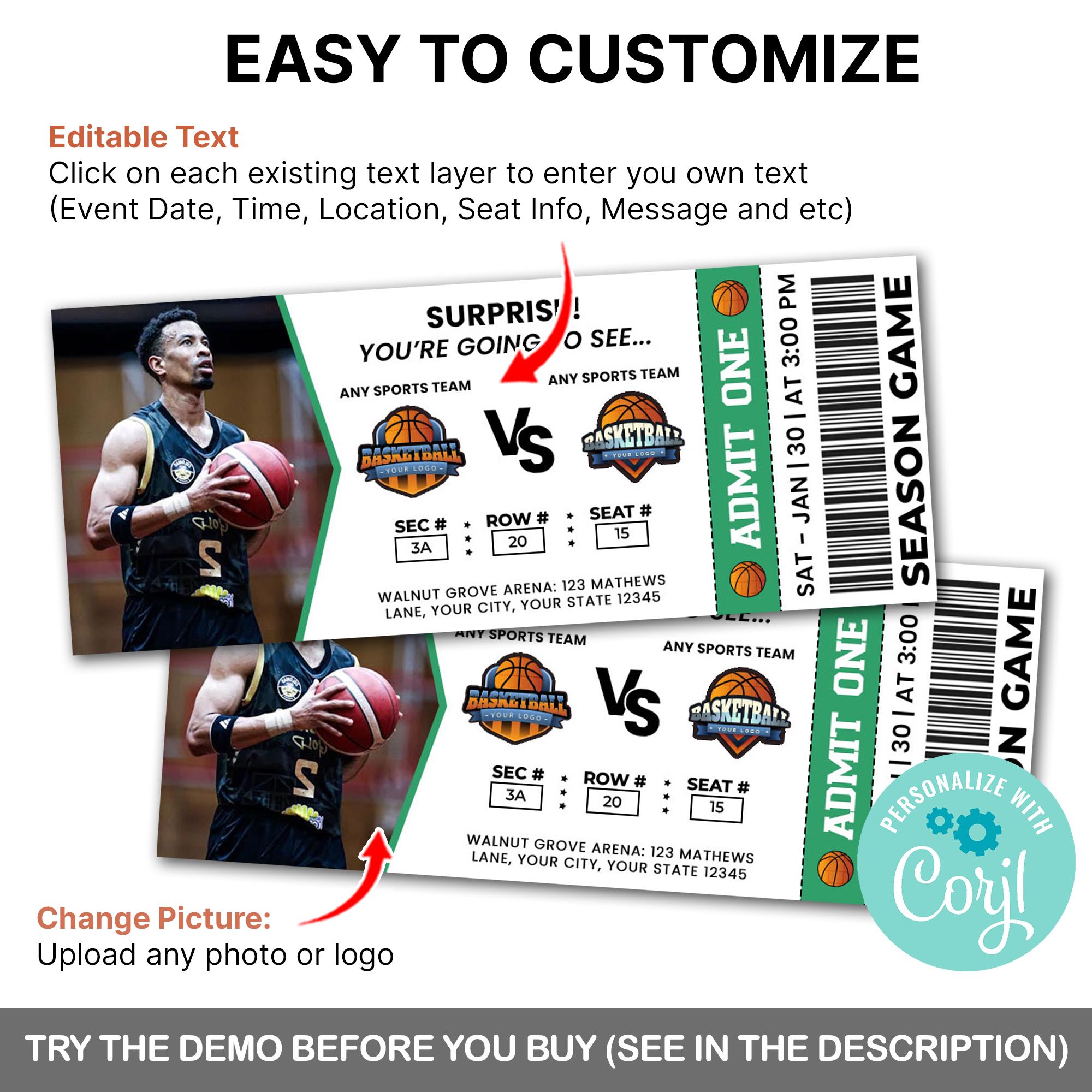 Customizable Basketball Ticket Template | DIY Sports Event Ticket ...