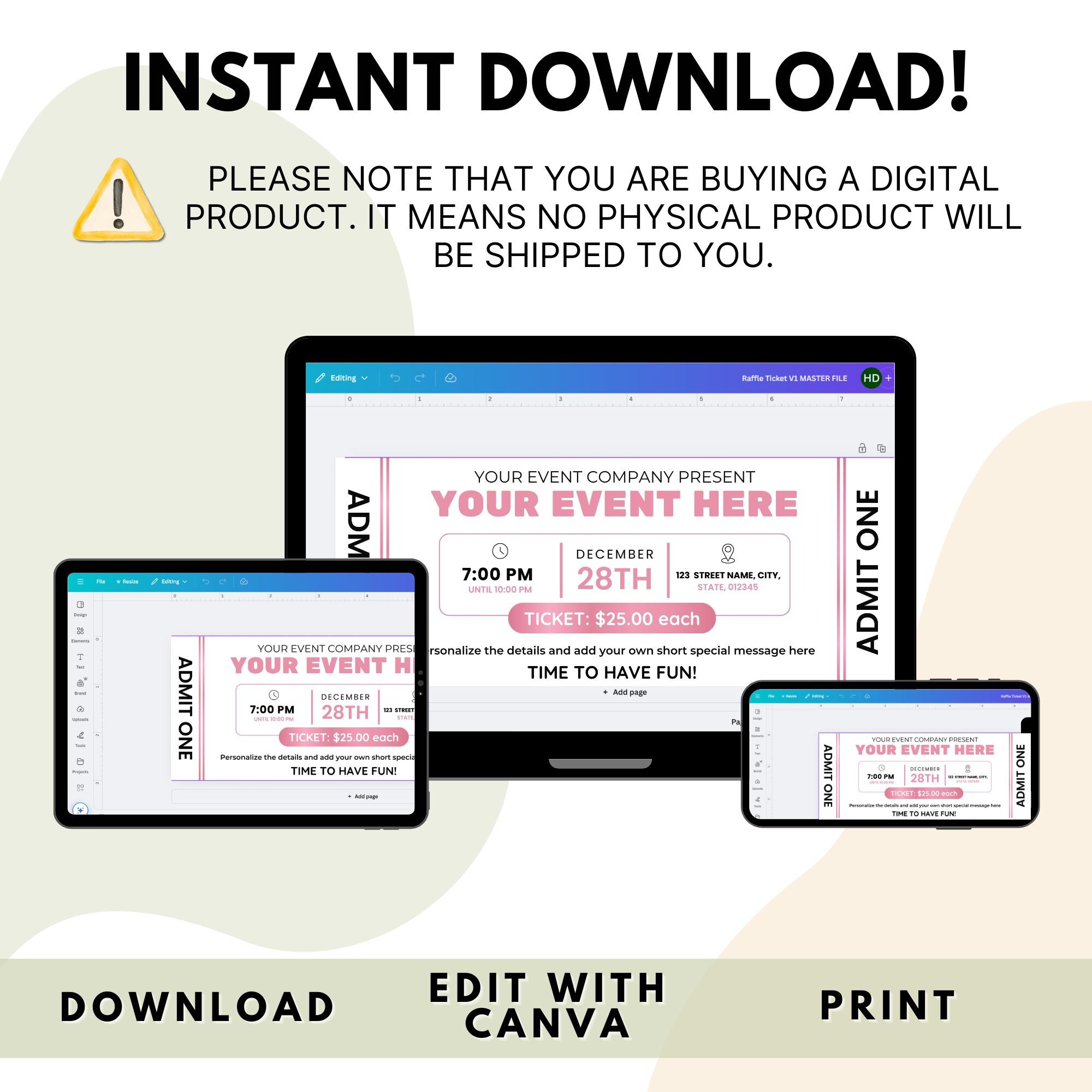 Event Ticket Printable | Editable Event Tickets | DIY Event Ticket ...