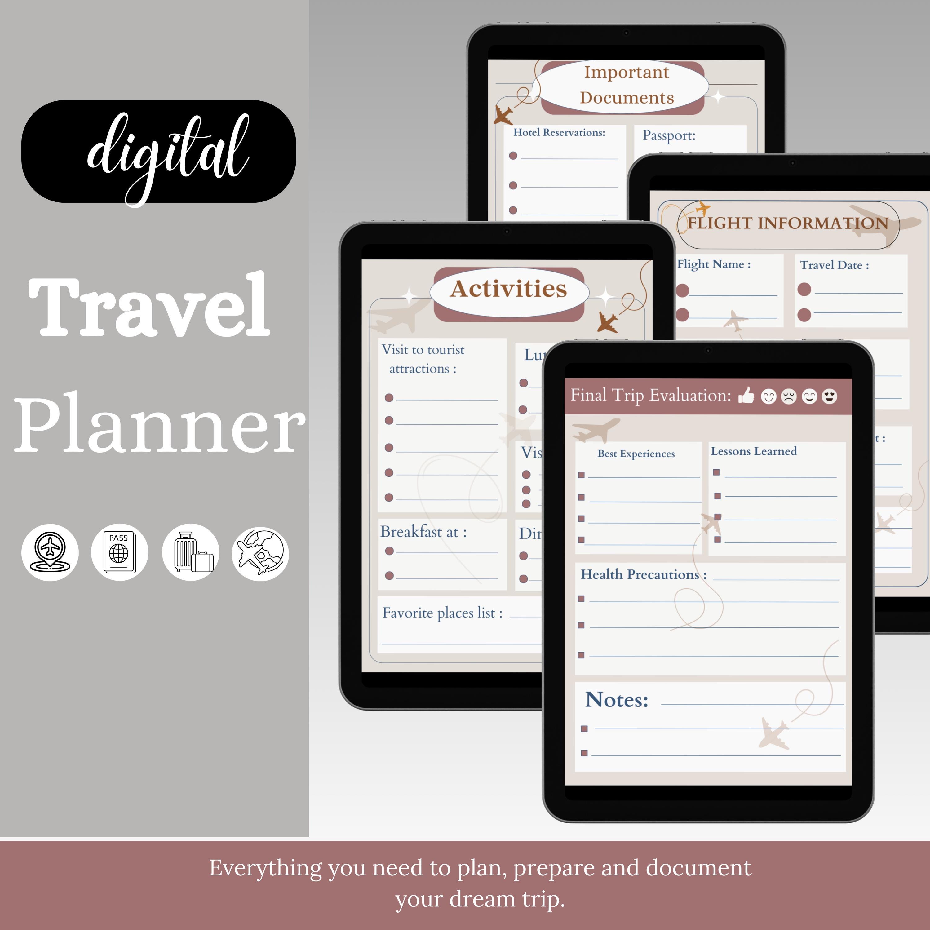 Digital Travel Journal, Goodnotes Travel Planner, Travel Itinerary ...