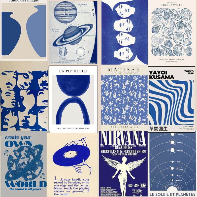 Blue Aesthetic Wall Collage Kit – Retro Modern Art Prints - Etsy