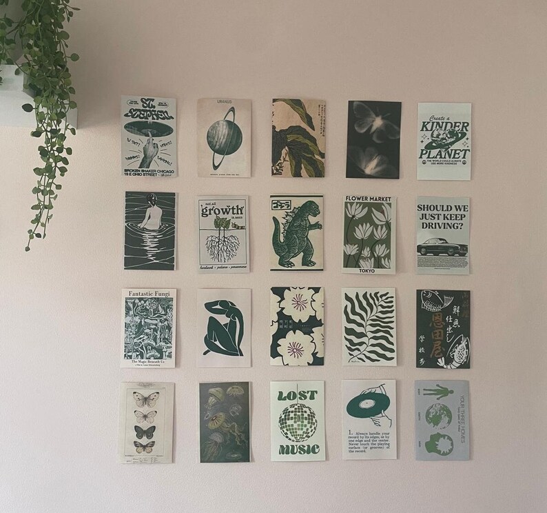 Green Retro Aesthetic Wall Collage Posters - 20 Physical Prints - Etsy