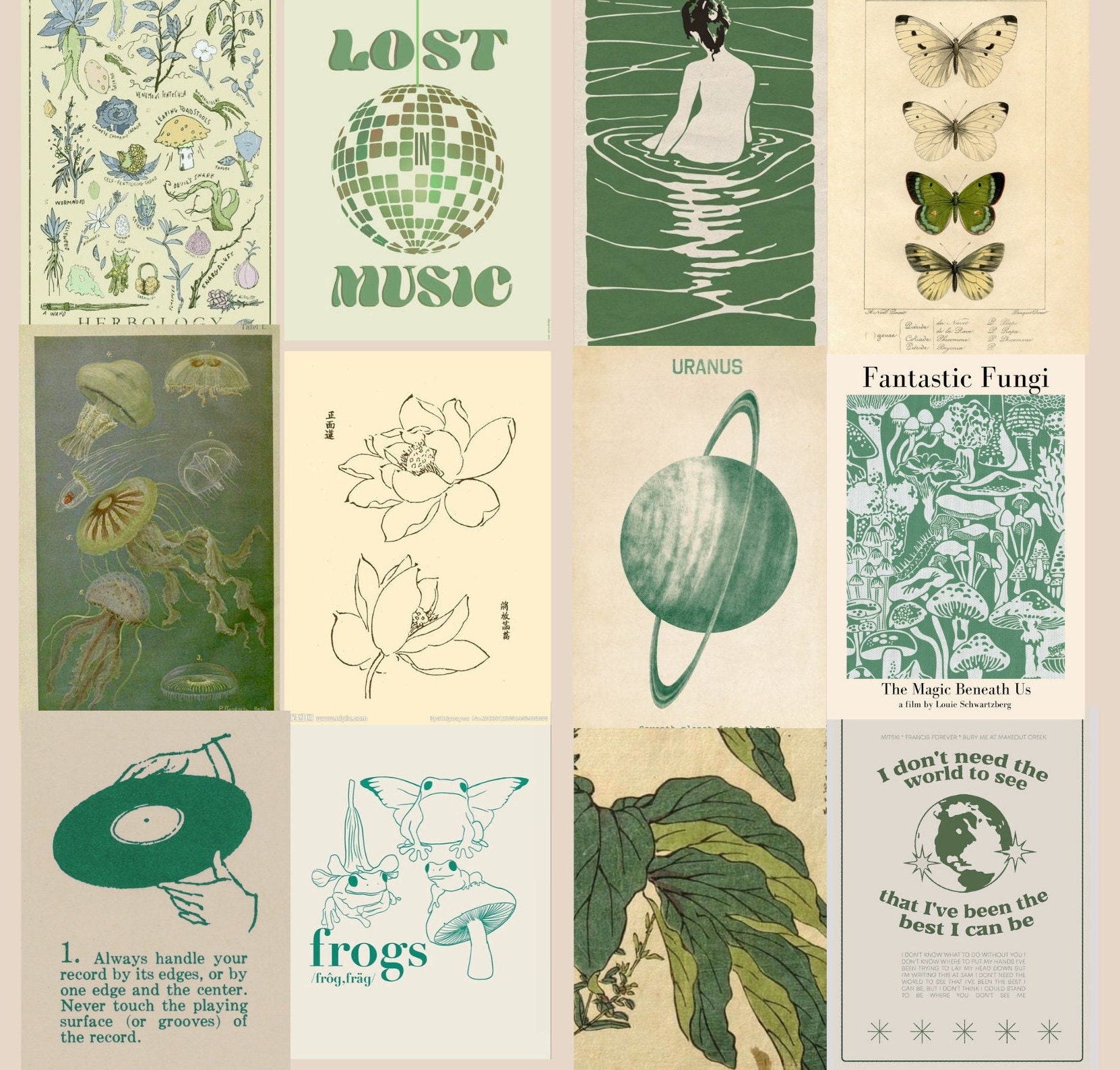 Sage Green Aesthetic Wall Collage Kit 20 Physical Prints for - Etsy