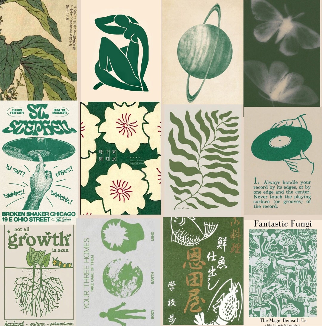 Green Retro Aesthetic Wall Collage Posters - 20 Physical Prints - Etsy