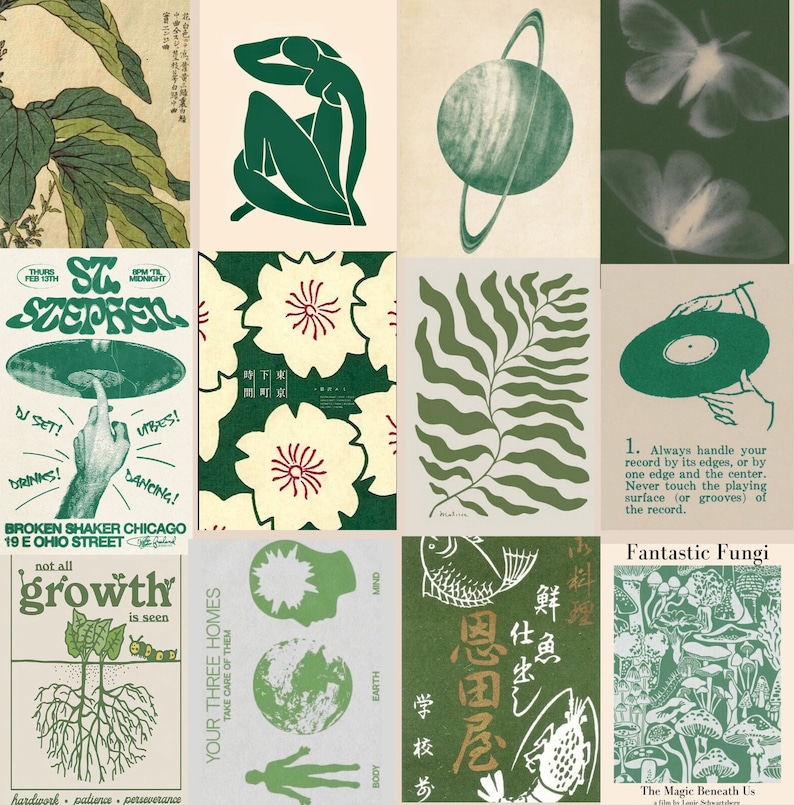 Green Retro Aesthetic Wall Collage Posters - 20 Physical Prints - Etsy