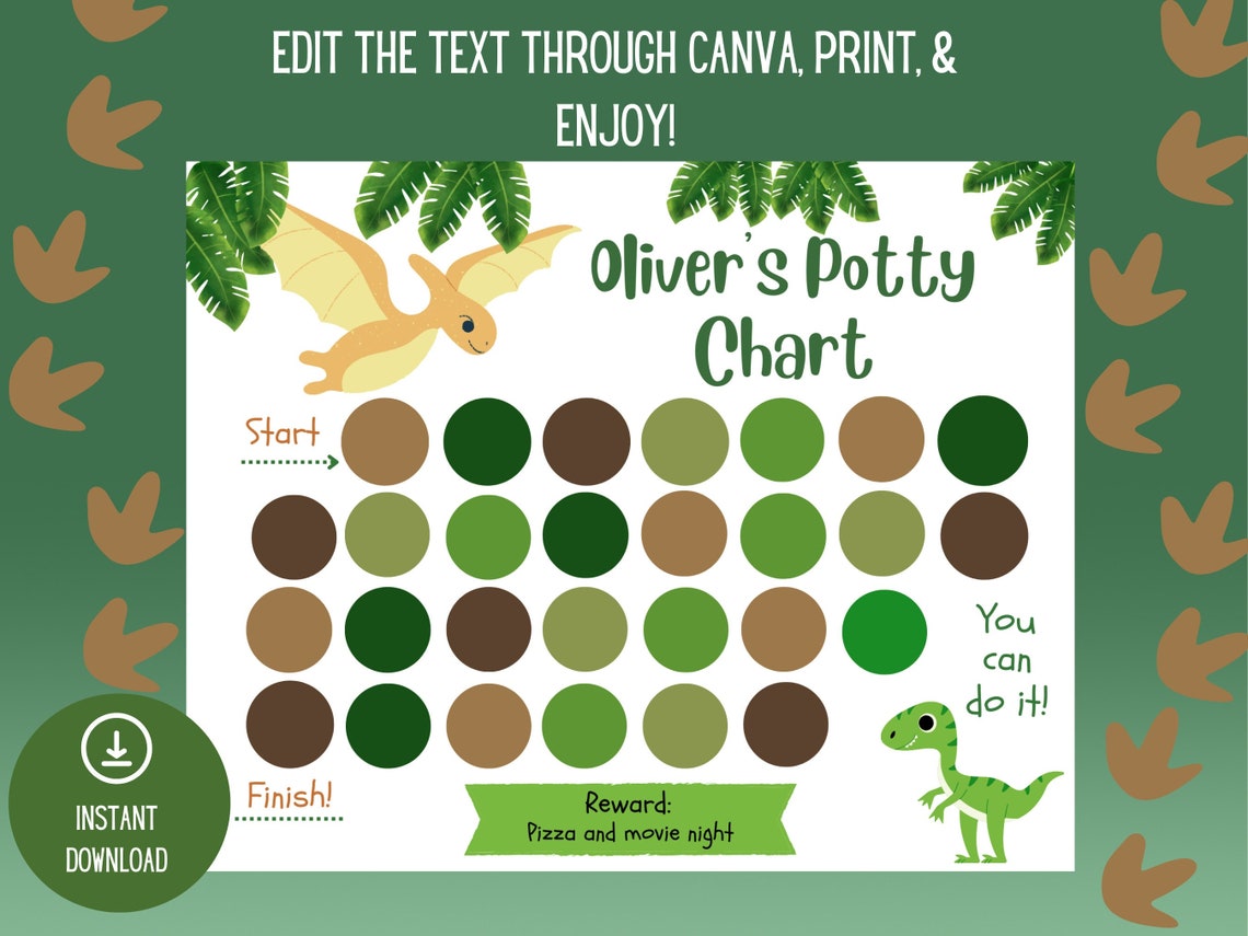 Editable Dinosaur Potty Training Chart, Potty Training, Sticker Chart ...