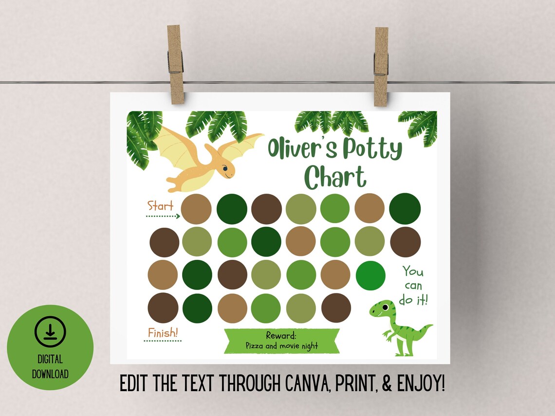 Editable Dinosaur Potty Training Chart Potty Training - Etsy