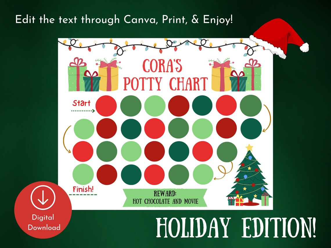 Editable Christmas Potty Training Chart, Potty Training, Christmas ...