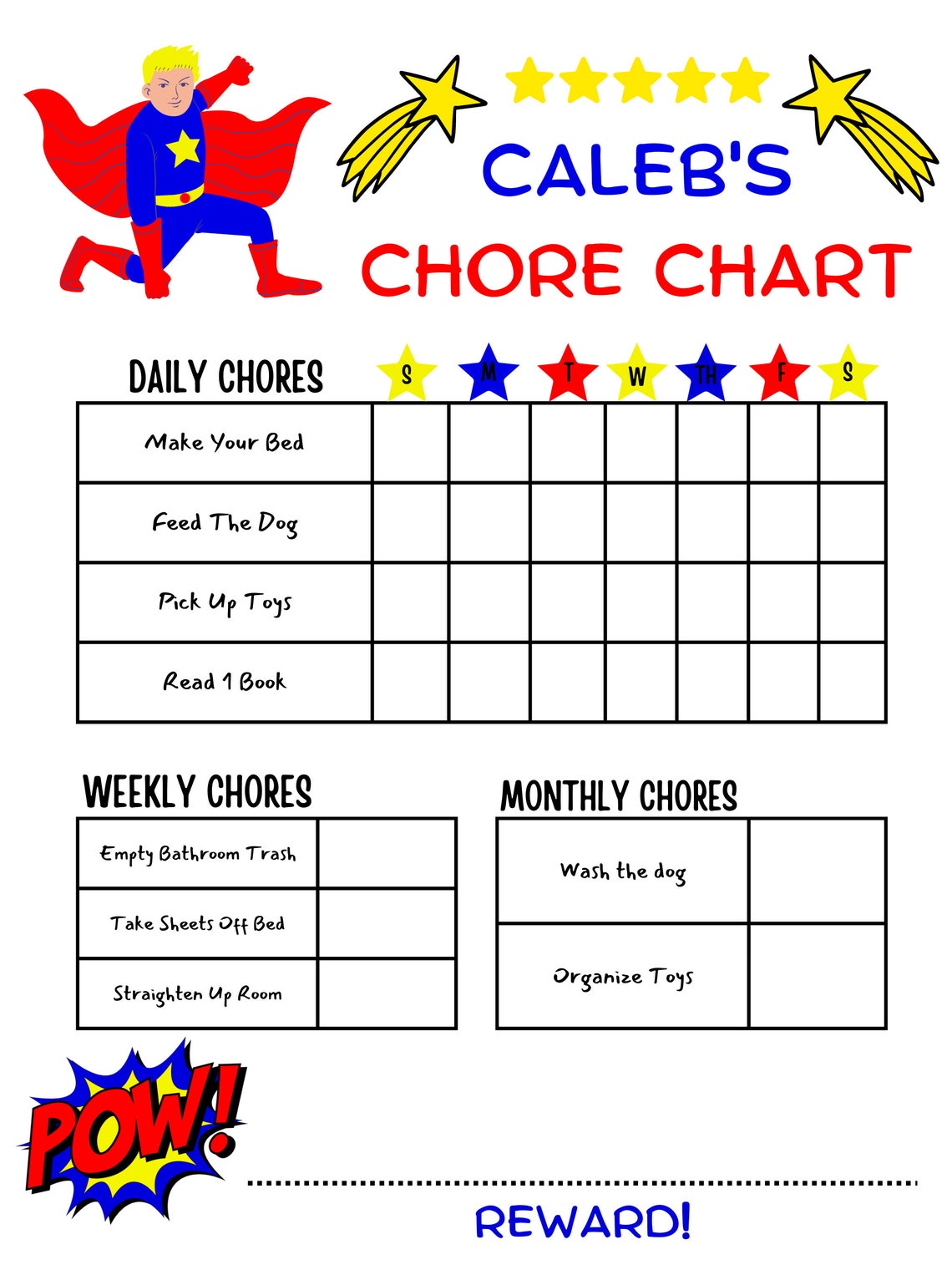Editable SUPERHERO Chore Chart, Kid Responsibility Chart, Reward Chart ...