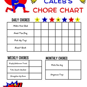 Editable SUPERHERO Chore Chart, Kid Responsibility Chart, Reward Chart ...