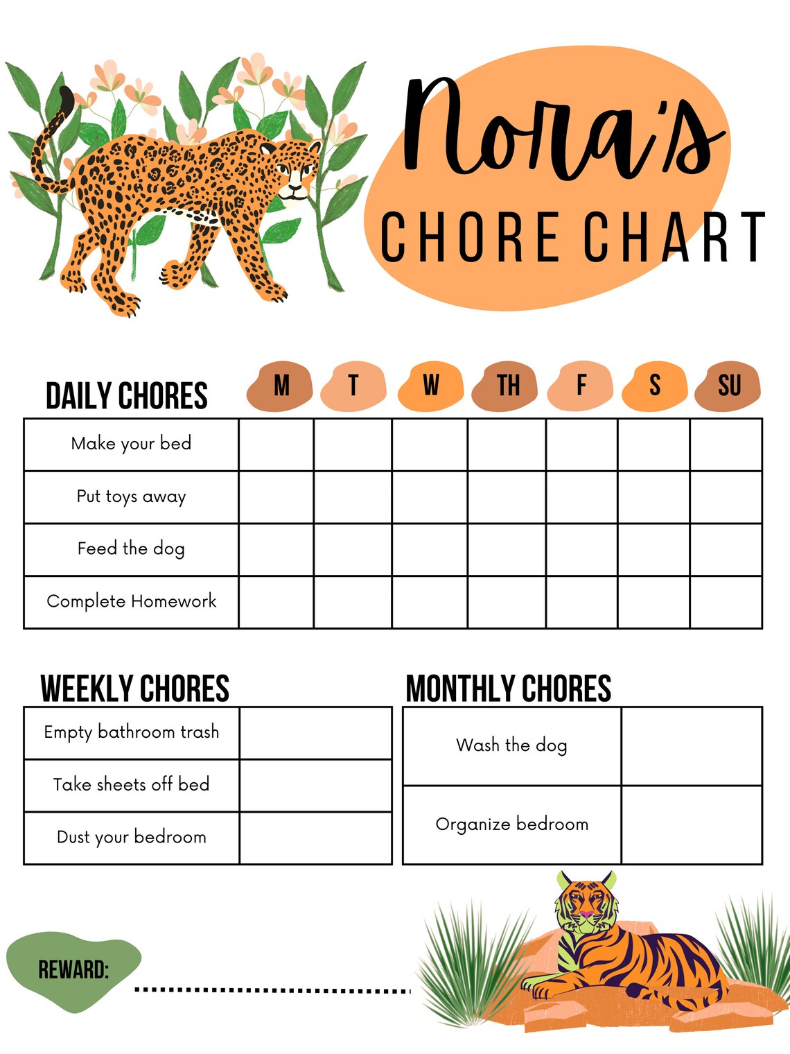 Editable Jungle Chore Chart, Kid Responsibility Chart, Reward Chart ...