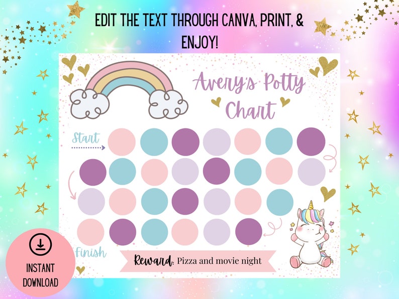Editable Unicorn Potty Training Chart, Potty Training, Sticker Chart ...