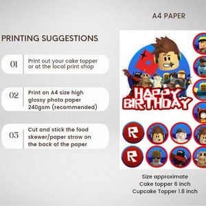 Editable Roblo X Cake Topper and 12 Cake Toppers Printable Instant ...