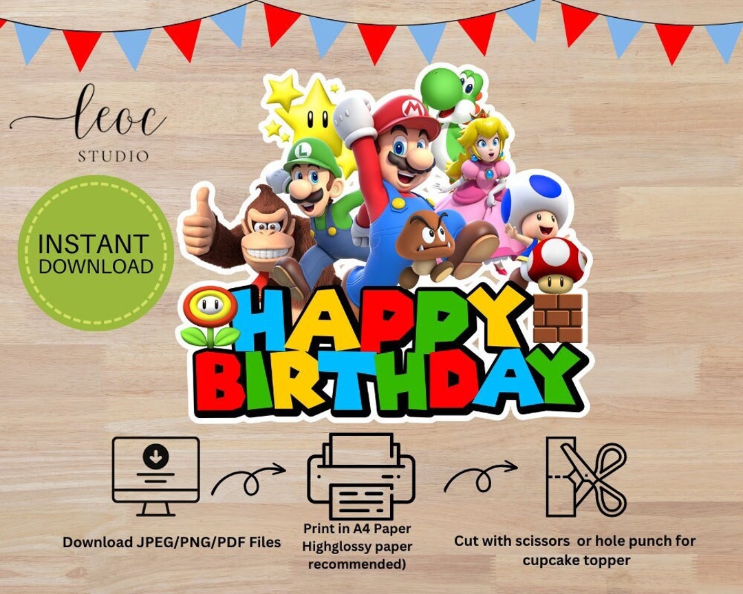 Print and Cut SUPERMARIO Topper and 12 Cake Topper Instant Download - Etsy