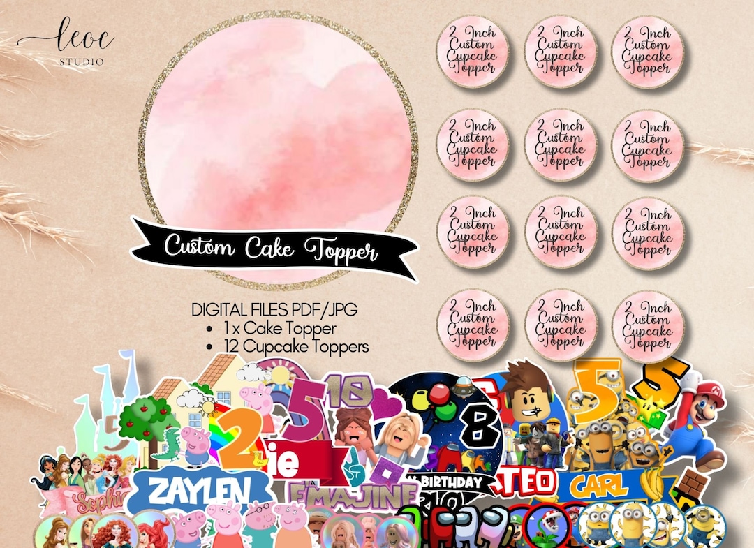 Digital Custom Cake + 12 Cupcake Toppers | Design Your Own Cake Topper ...
