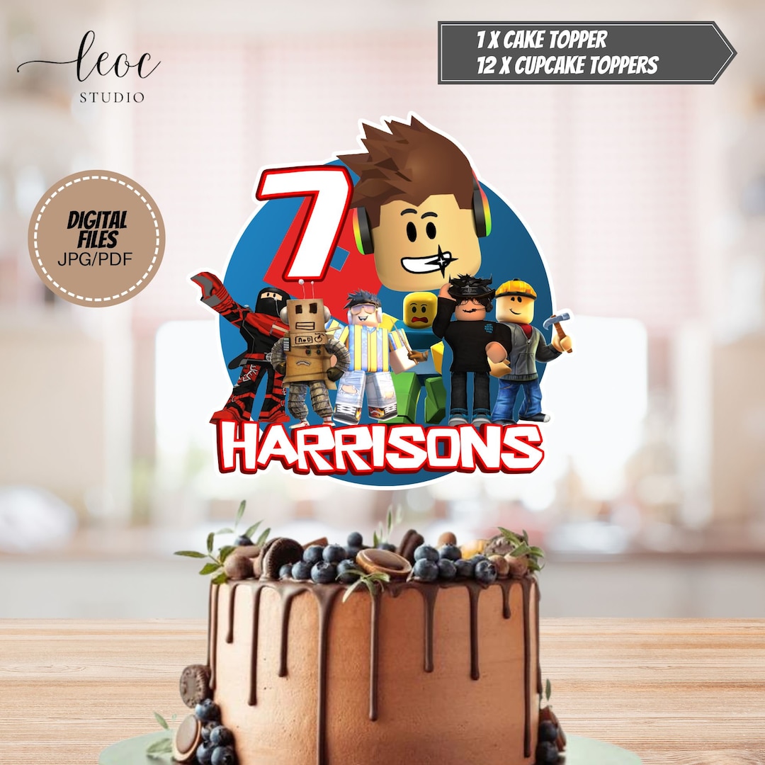 Custom Gamer ROBLOX Party Cake/12 Cup Cake Toppers Party Decor ...