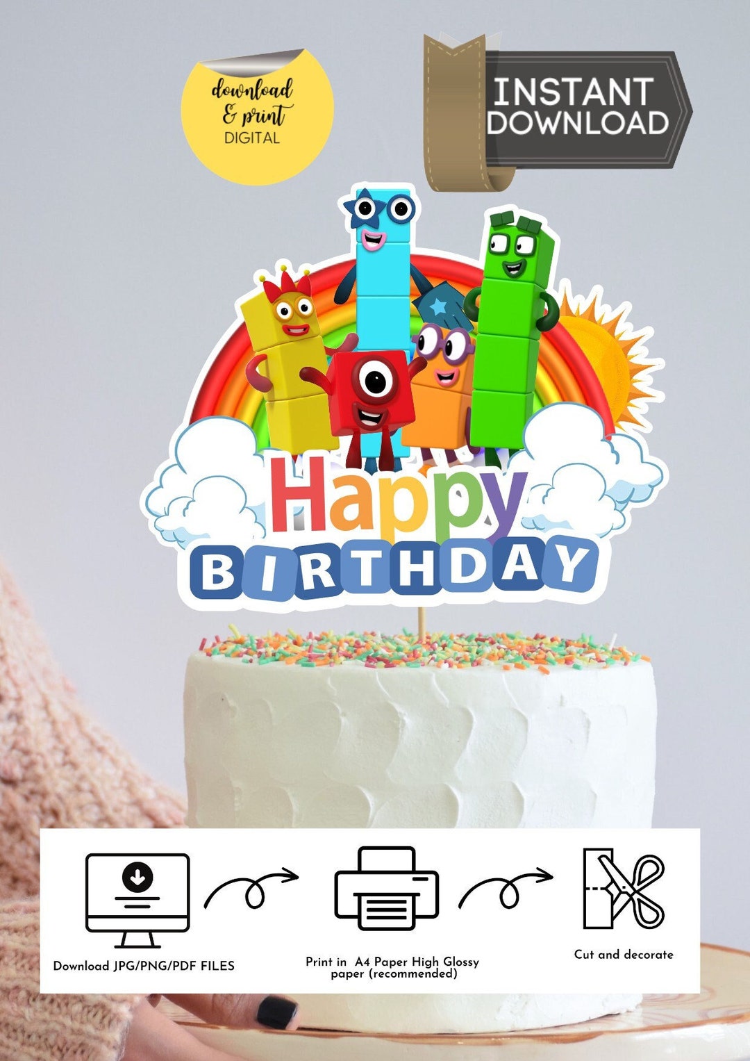 Print and Cut Numberblocks Cake| 12 Cupcake Toppers - Instant Download ...