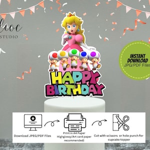 Print and Cut Inspired Princess Peach 1 X Cake Topper and 12 Cake ...