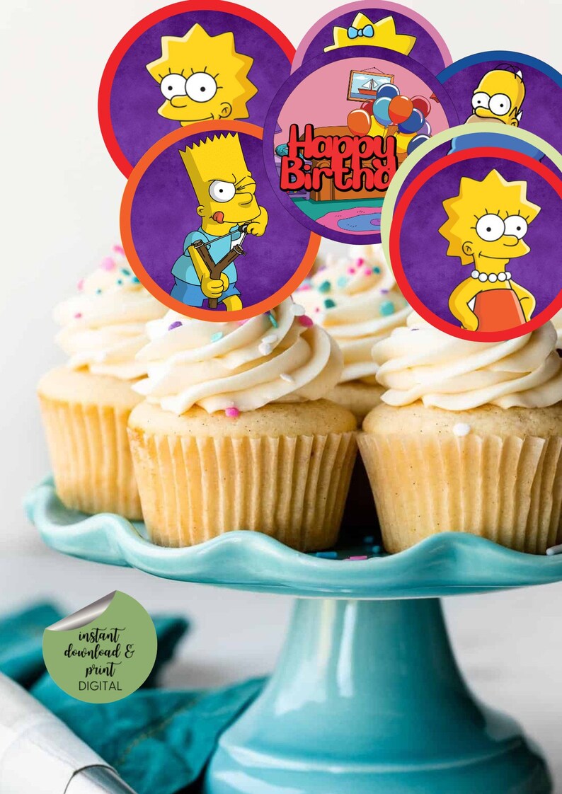 Print and Cut the Sim Psons Cake Topper and 12 Cake Topper Instant ...